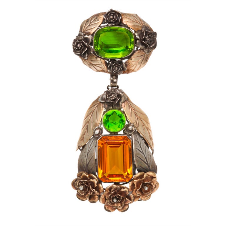 1940s Hobe Gold and Silver Pendant Brooch at 1stDibs | hobe brooch