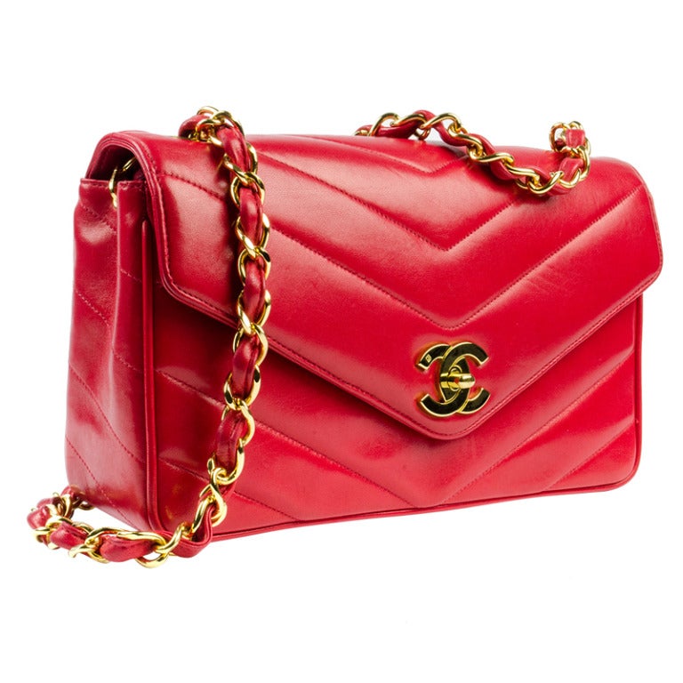Chanel Red Chevron Flap Bag at 1stDibs