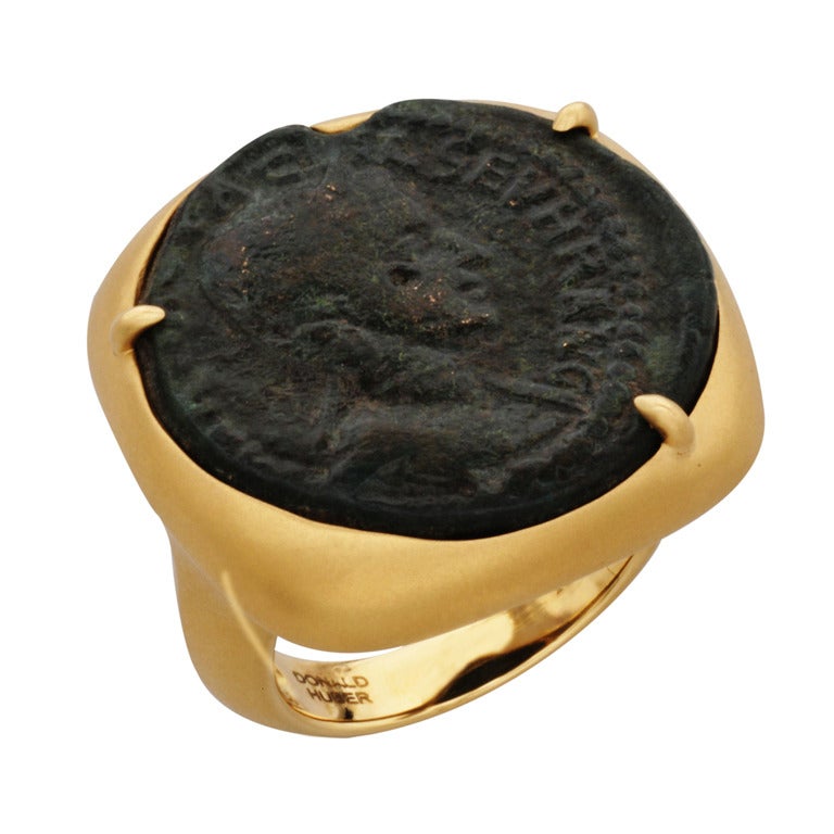 Donald Huber Ancient Roman Coin Matte Gold Ring For Sale at 1stDibs