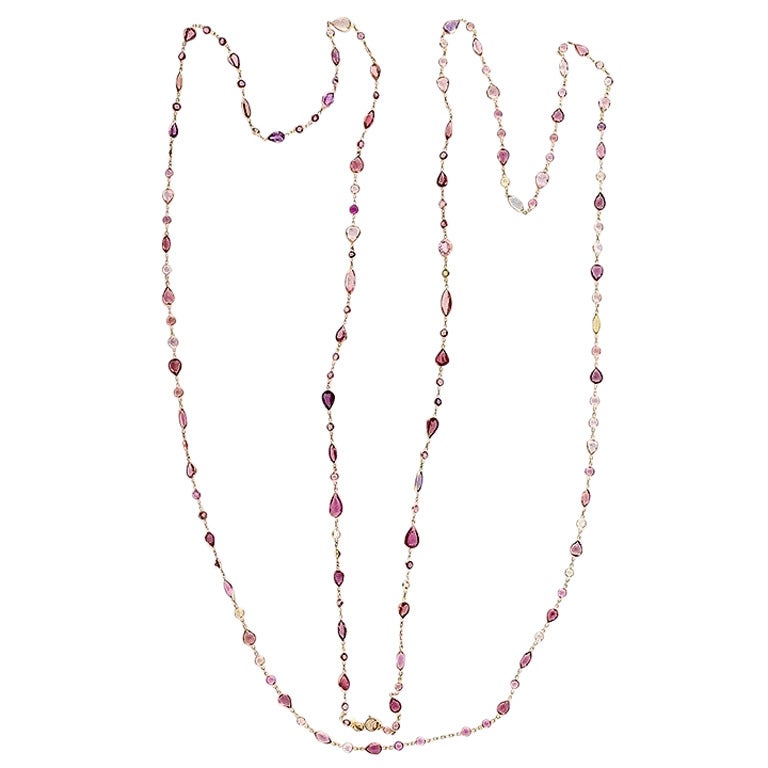 Pastel Pink Purple Sapphire Chain Necklace Gold at 1stDibs
