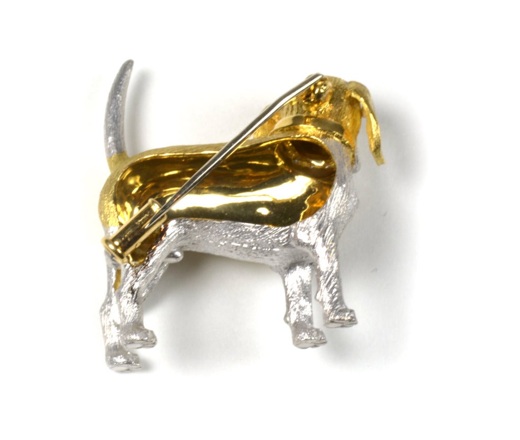 Yellow and white gold, blue sapphire and diamond dog pin For Sale at ...