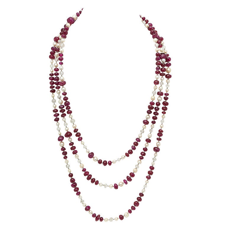 Ruby, Diamond and Pearl Necklace at 1stDibs