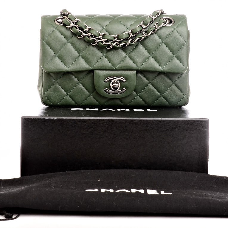 Chanel Green Quilted Lambskin Large Mini Classic 2.55 Shoulder Flap Bag ...