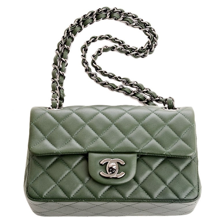 Chanel Green Quilted Lambskin Large Mini Classic 2.55 Shoulder Flap Bag ...