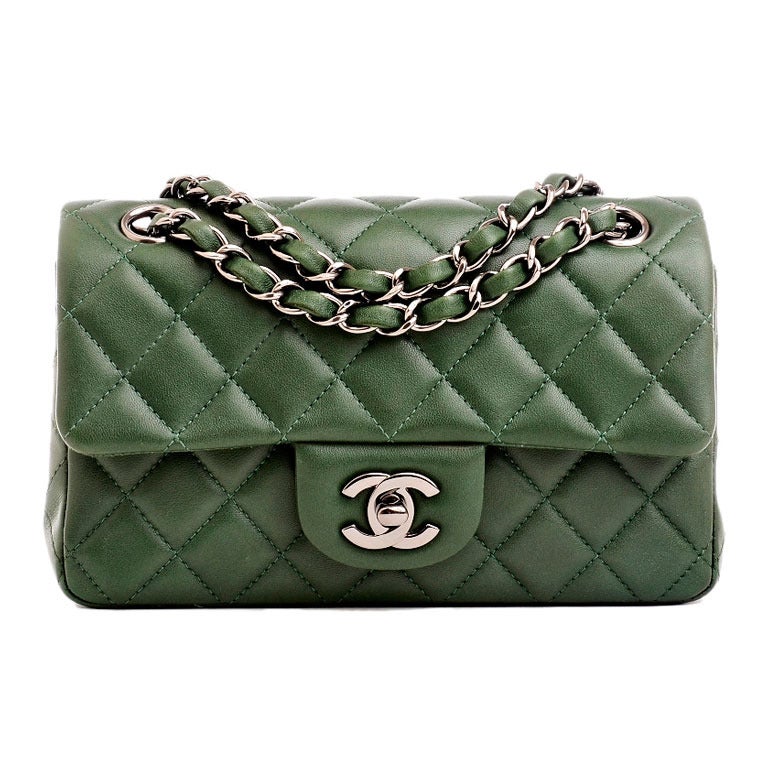 Chanel Green Quilted Lambskin Large Mini Classic 2.55 Shoulder Flap Bag ...