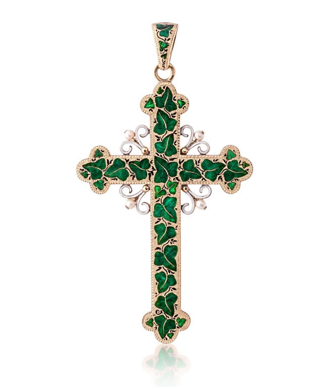 French Double Sided Enamel Mosaic Cross c1900 For Sale at 1stDibs