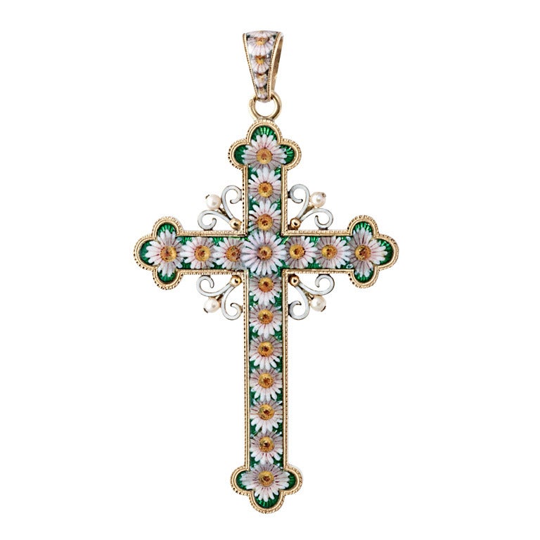 French Double Sided Enamel Mosaic Cross c1900 For Sale at 1stDibs