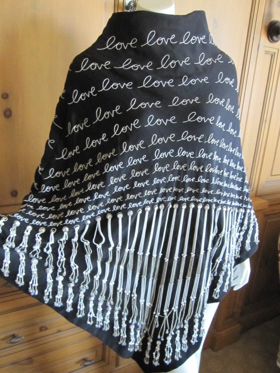 Maria Snyder beaded "Love" silk poncho For Sale at 1stDibs