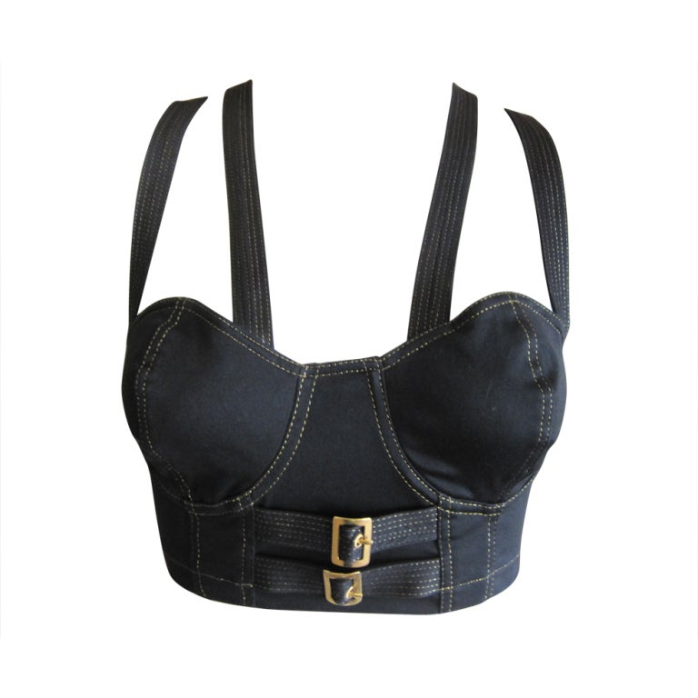 Gianni Versace vintage Versus buckle bustier criss cross back at 1stDibs