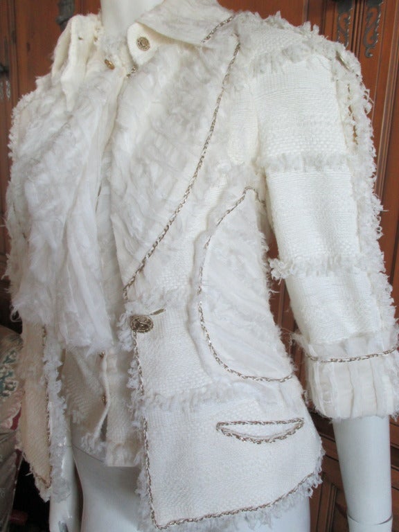 Chanel ivory elaborate embellished silk vest and jacket set at 1stDibs