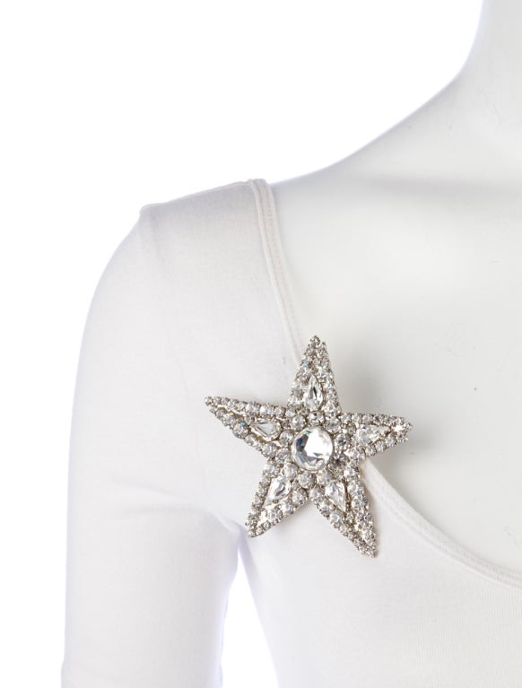 Yves Saint Laurent Large Crystal Silver Star Brooch at 1stDibs