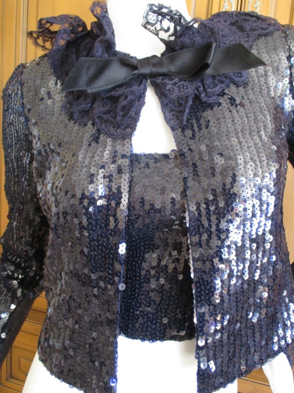 Chanel Navy Blue Sequin Twin Set at 1stDibs