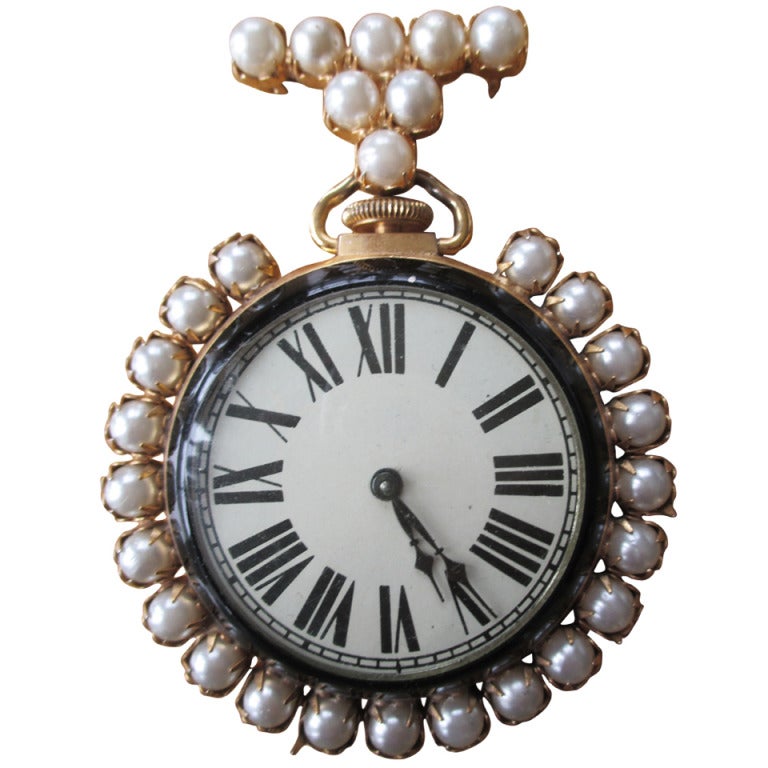 Large Faux Watch Pin Brooch at 1stDibs