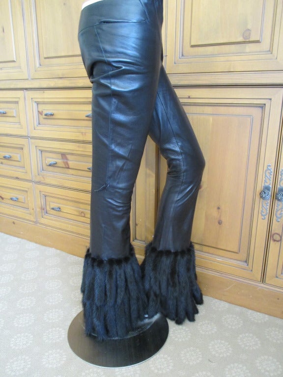 Gucci By Tom Ford 99 Black Leather Pants With Mink Tails At 1stdibs