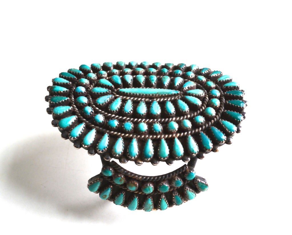 Native American Zuni Petit Point Turquoise Cuff at 1stDibs