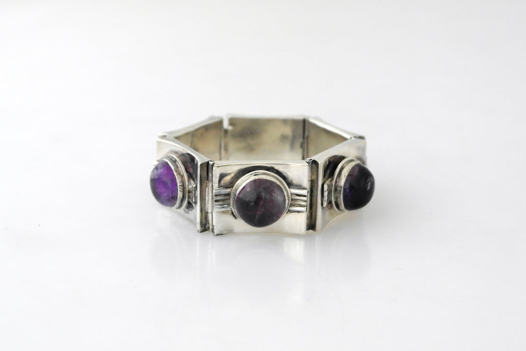 Fred Davis Taxco Sterling Silver and Amethyst Bracelet For Sale at 1stDibs