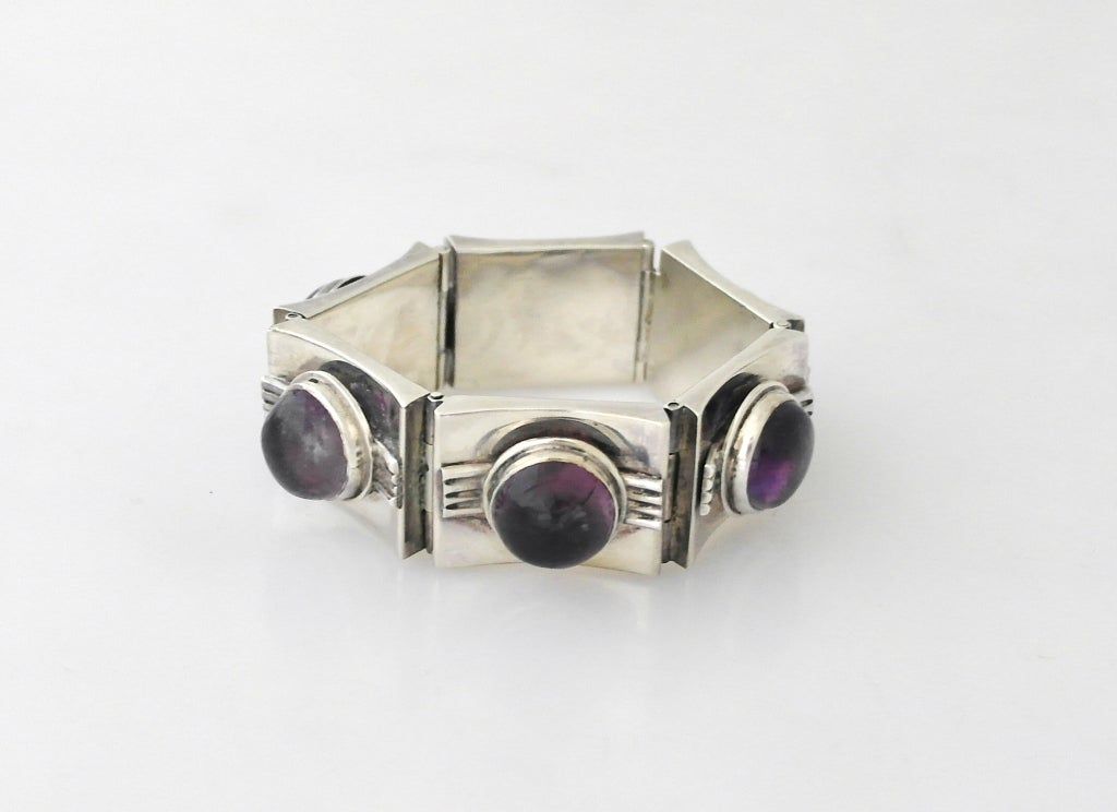 Fred Davis Taxco Sterling Silver and Amethyst Bracelet For Sale at 1stDibs