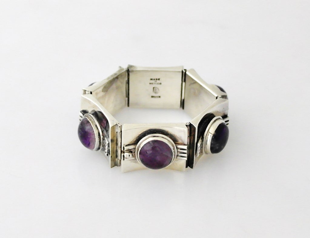 Fred Davis Taxco Sterling Silver and Amethyst Bracelet For Sale at 1stDibs