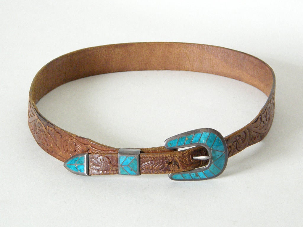 Tooled Leather Ranger Belt at 1stDibs