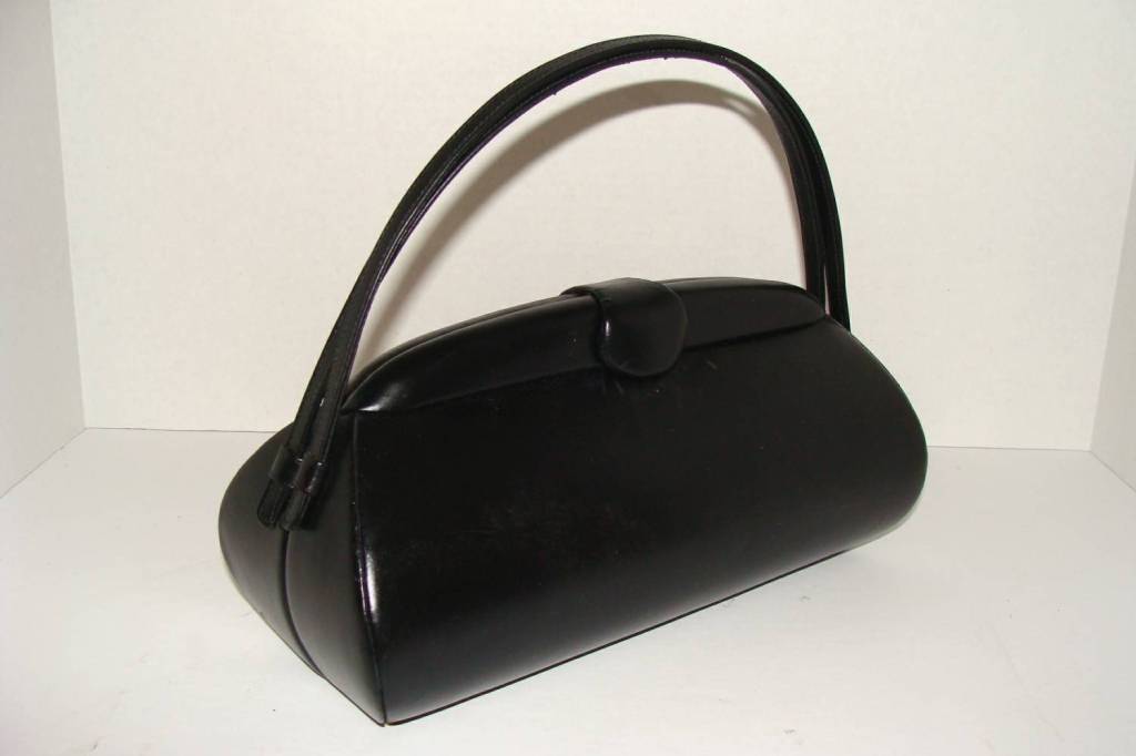 Large Black Structured Handbag with Double Handles at 1stDibs