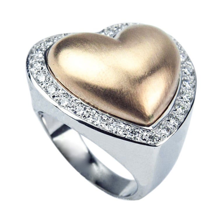 Beautiful Heart within a Heart Diamond Gold Ring Estate Fine Jewelry ...