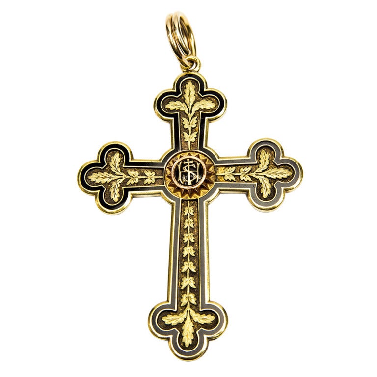 Exceptional Antique Austrian Gold and Enamel Cross Pendant at 1stDibs