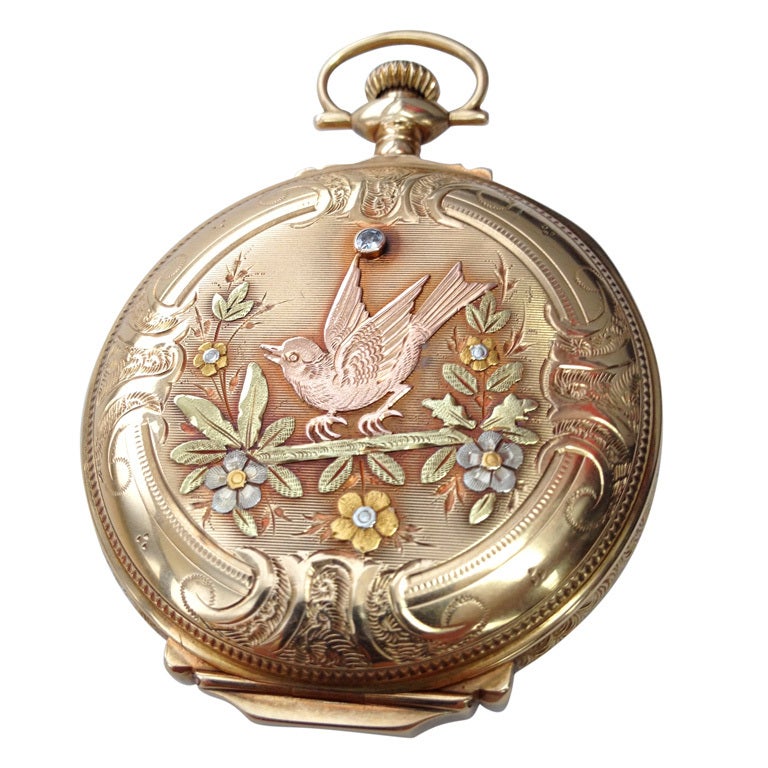 Elgin multi Gold Diamond Hunter Case Pocket Watch at 1stdibs