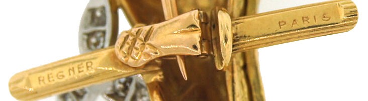 REGNER, Paris Diamond, Ruby and Yellow Gold Swallow Pin For Sale at 1stDibs