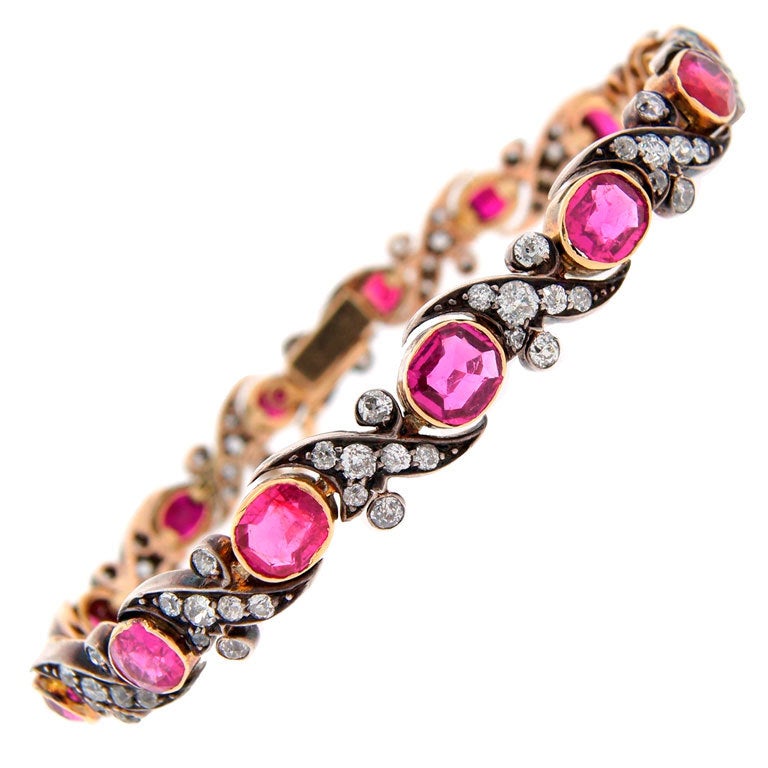 Victorian Ruby Diamond Silver Gold Bracelet at 1stDibs