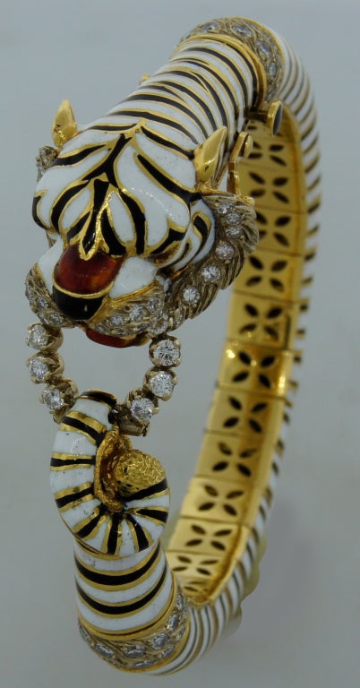 FRASCAROLO Diamond Enamel and Yellow Gold Tiger Bangle Bracelet at 1stDibs