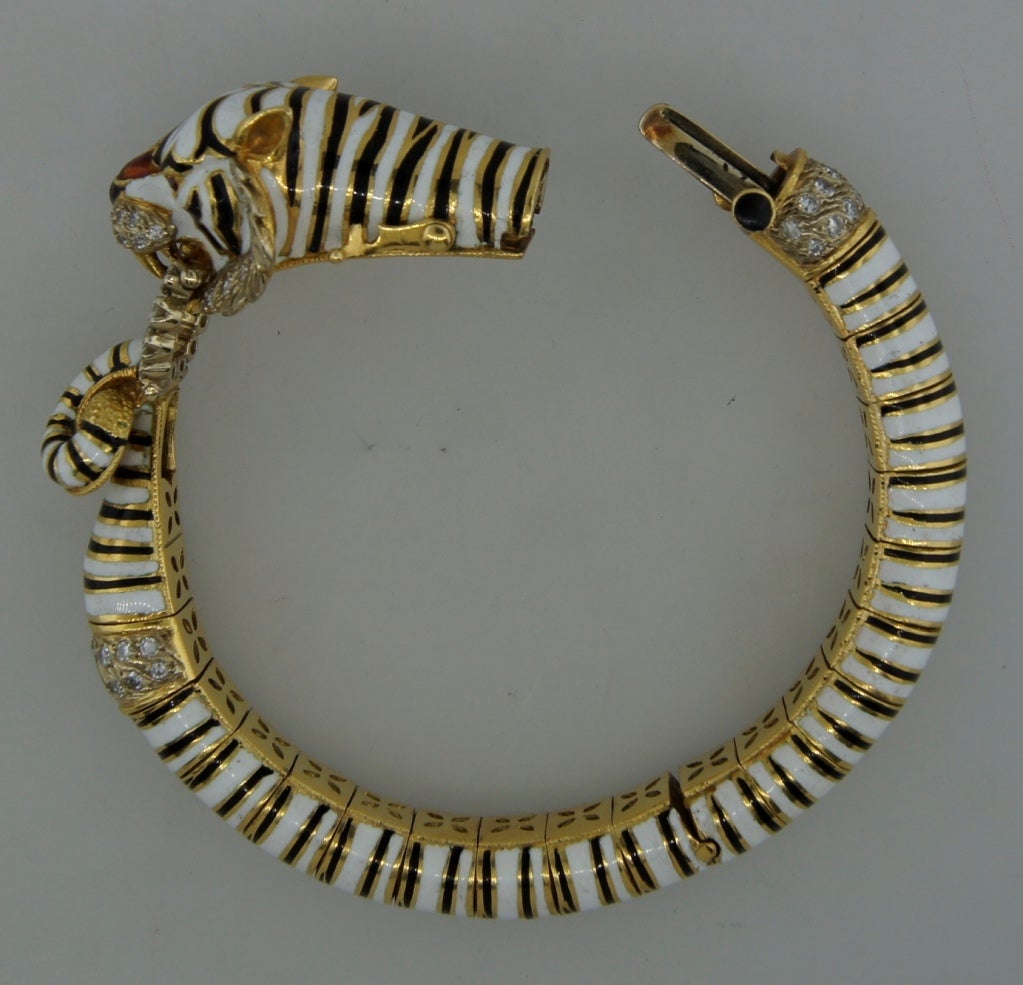 FRASCAROLO Diamond Enamel and Yellow Gold Tiger Bangle Bracelet at 1stDibs