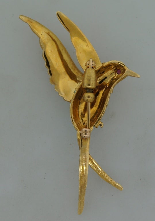 Yellow Gold Enamel and Ruby Hummingbird Pin / Brooch Trio For Sale at ...