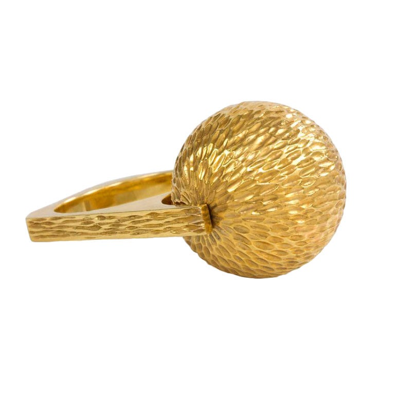 1970s Gold Kinetic Ring with Movable Sphere at 1stDibs