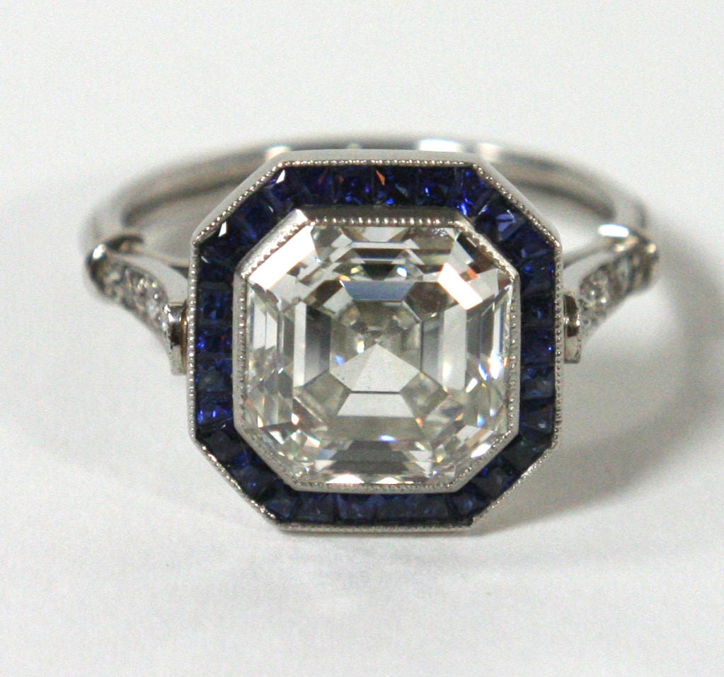 An Art Deco Asscher Cut Diamond and Sapphire Engagement Ring at 1stDibs ...