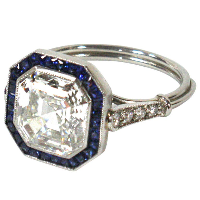 An Art Deco Asscher Cut Diamond and Sapphire Engagement Ring at 1stDibs ...