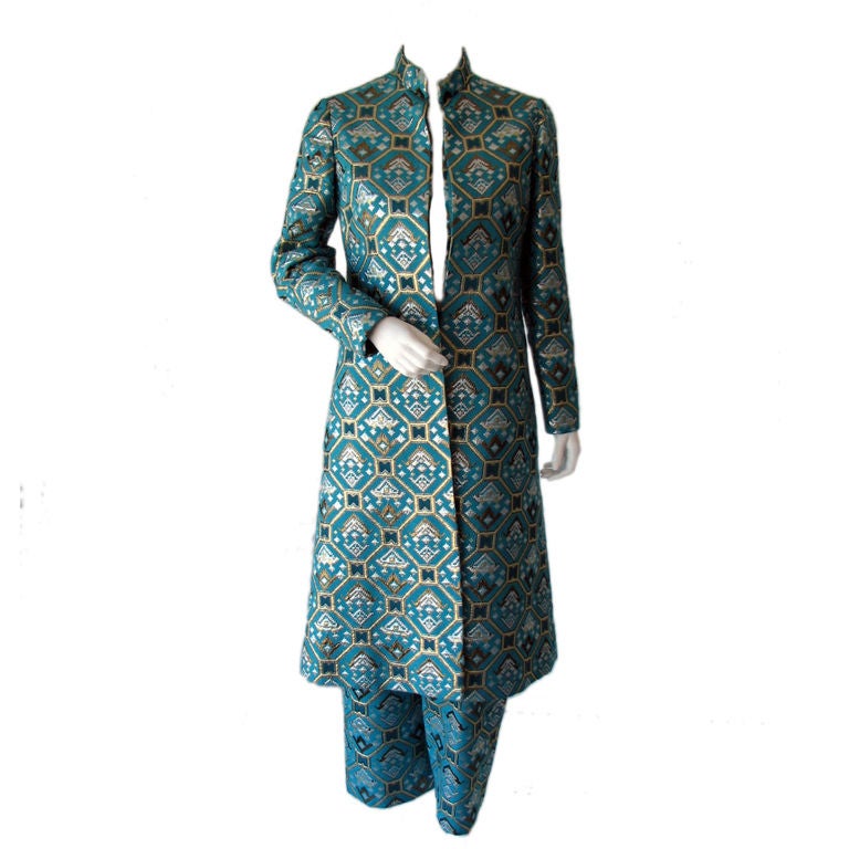 1960s MOLLIE PARNIS Metallic Brocade Tunic Outfit at 1stDibs