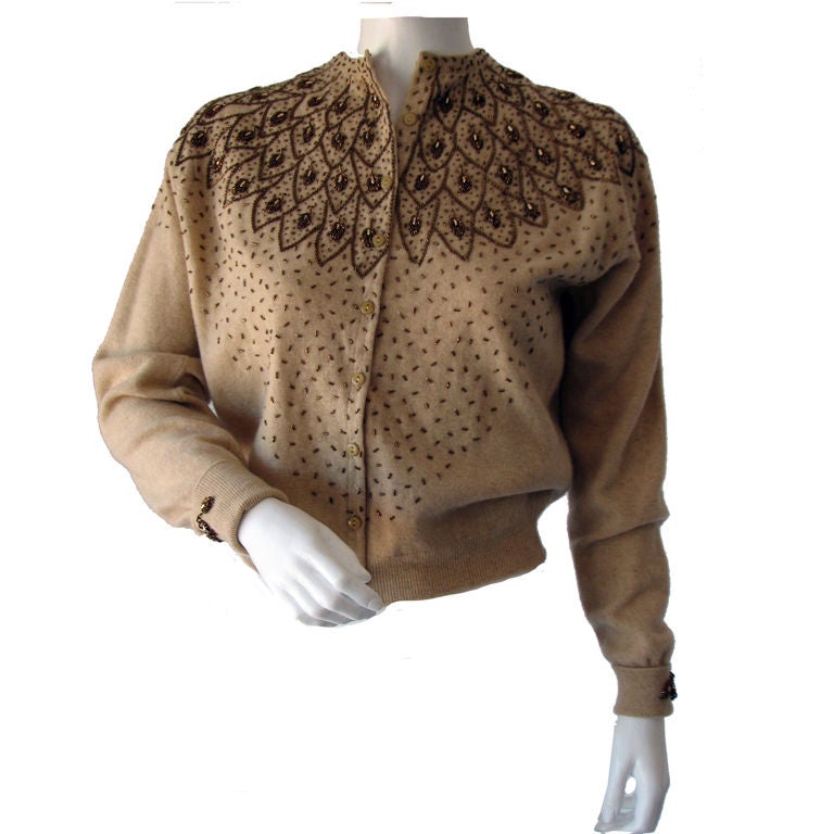 1950s PRINGLE Beaded Cashmere Sweater at 1stDibs