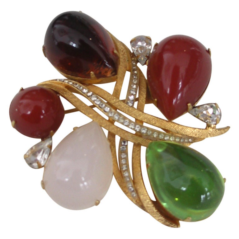 Vintage Vendome Signed Brooch with Teardrop Cabochons at 1stDibs