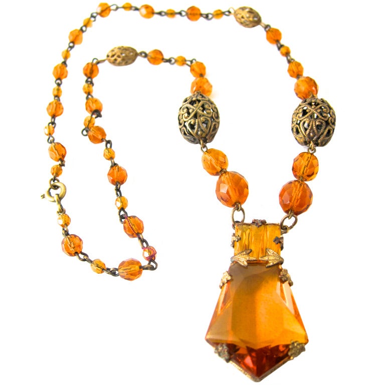 1930s Art Deco Amber Czech Necklace For Sale at 1stDibs