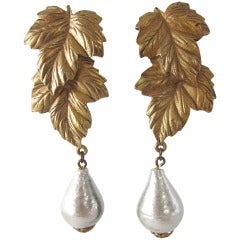 Golden Grape Leaves Baroque Pearl Chunky Dangle Earrings -Wine Tasiting ...