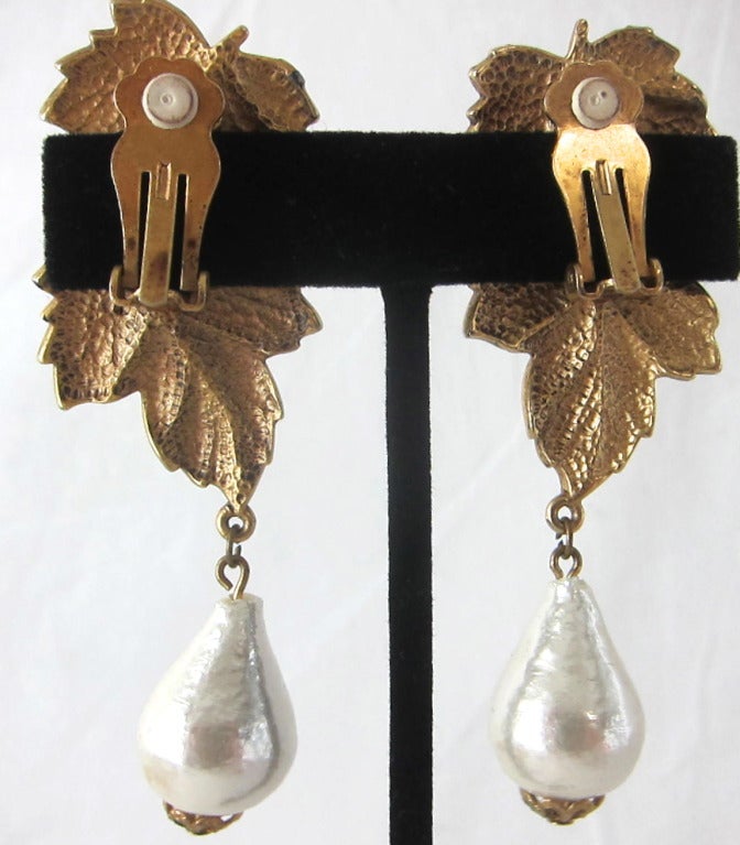 Golden Grape Leaves Baroque Pearl Chunky Dangle Earrings -Wine Tasiting ...