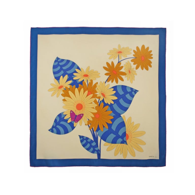 Madame Gres Mod SIlk Scarf with Butterfly and Flowers at 1stDibs
