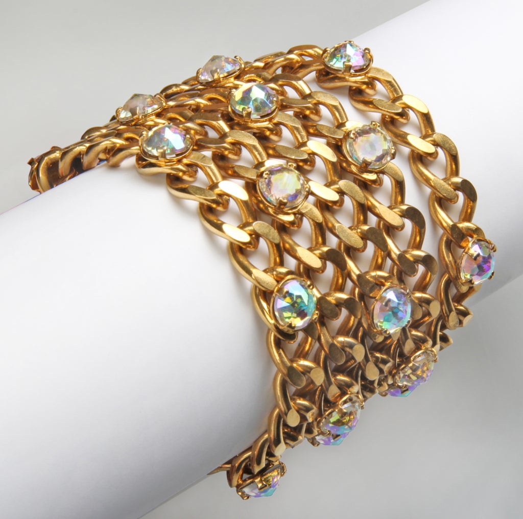 Wide Link CHANEL Bracelet with Crystals at 1stDibs
