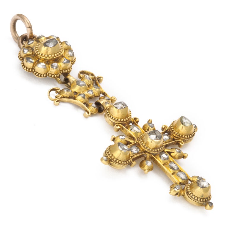 Antique Gold and Old Mine Diamond Pendant Cross For Sale at 1stDibs