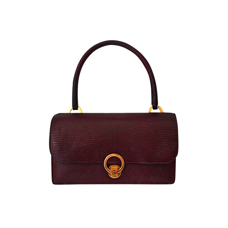 HERMES bordeaux lizard bag with gilt hardware at 1stDibs