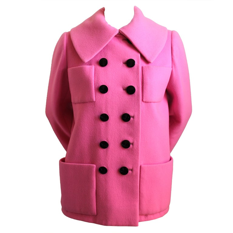 1960's NORMAN NORELL fuchsia wool coat with black buttons at 1stDibs