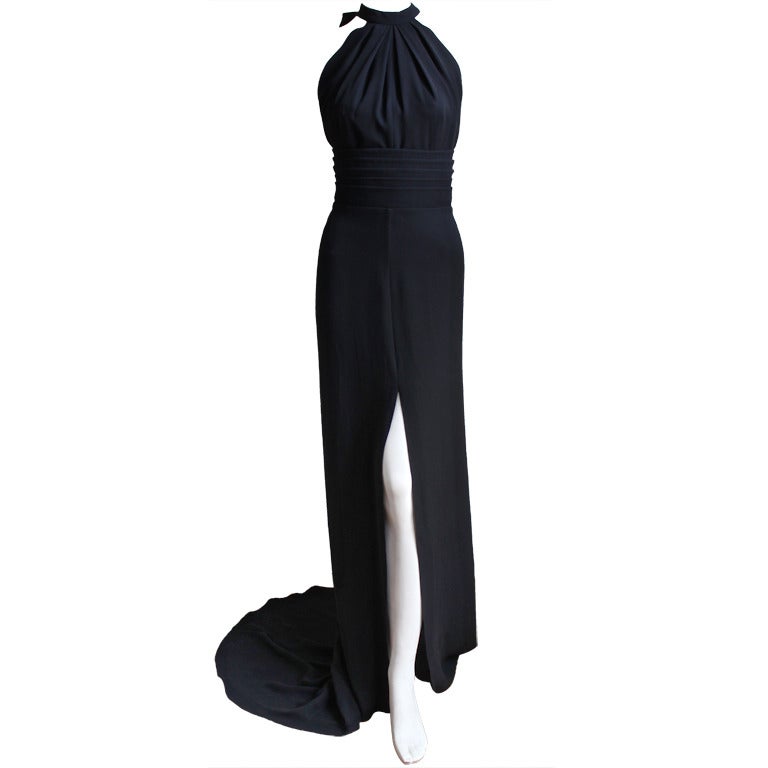 YVES SAINT LAURENT edition soir black silk evening gown with unique ...