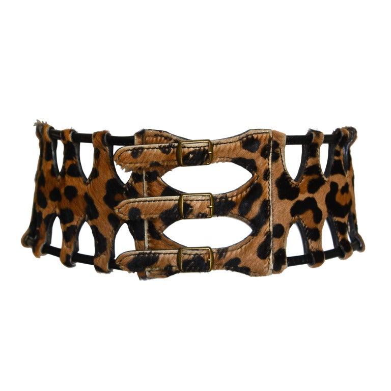 1991 AZZEDINE ALAIA pony skin leopard belt at 1stDibs