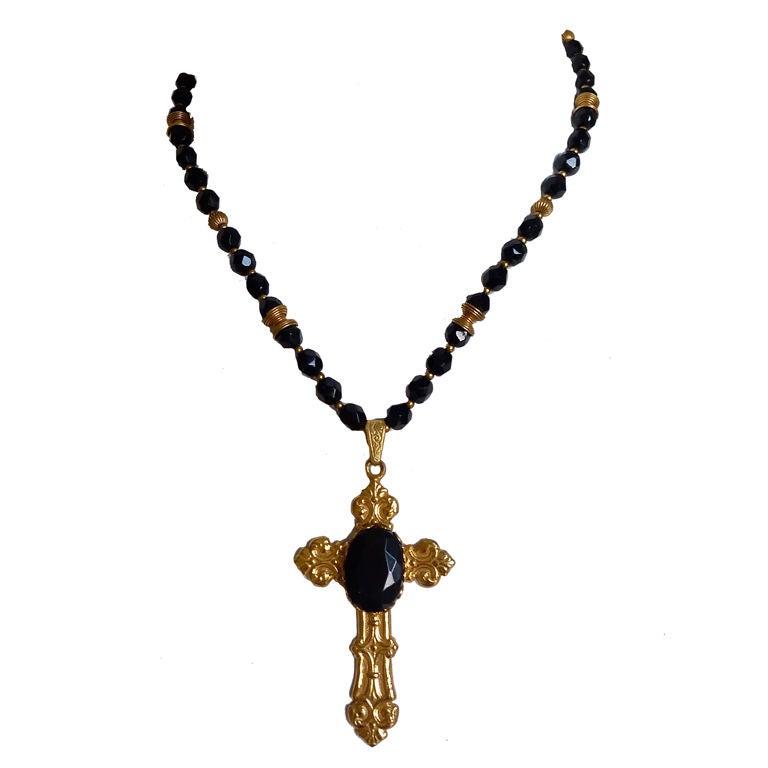 MIRIAM HASKELL gilt cross necklace at 1stDibs