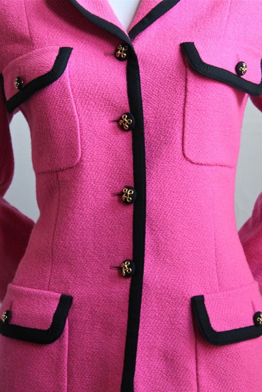 CHANEL fuschia wool blazer with black grosgrain trim at 1stDibs ...